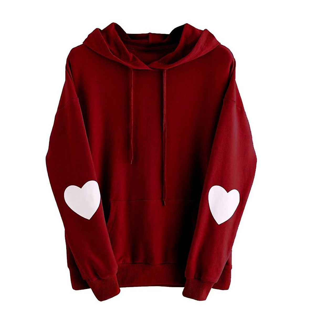 IEason,Womens Long Sleeve Heart Hoodie Sweatshirt Jumper Hooded Pullover Tops Blouse (S, Wine)