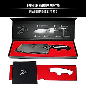 Zelite Infinity 7 Inch Santoku Knife - Japanese Chef Knife with Deep 53mm Blade; Japanese AUS-10 Super Steel 45-Layer Damascus Kitchen Knife with Tsunami Rose Damascus Pattern - Luxurious Gift Box