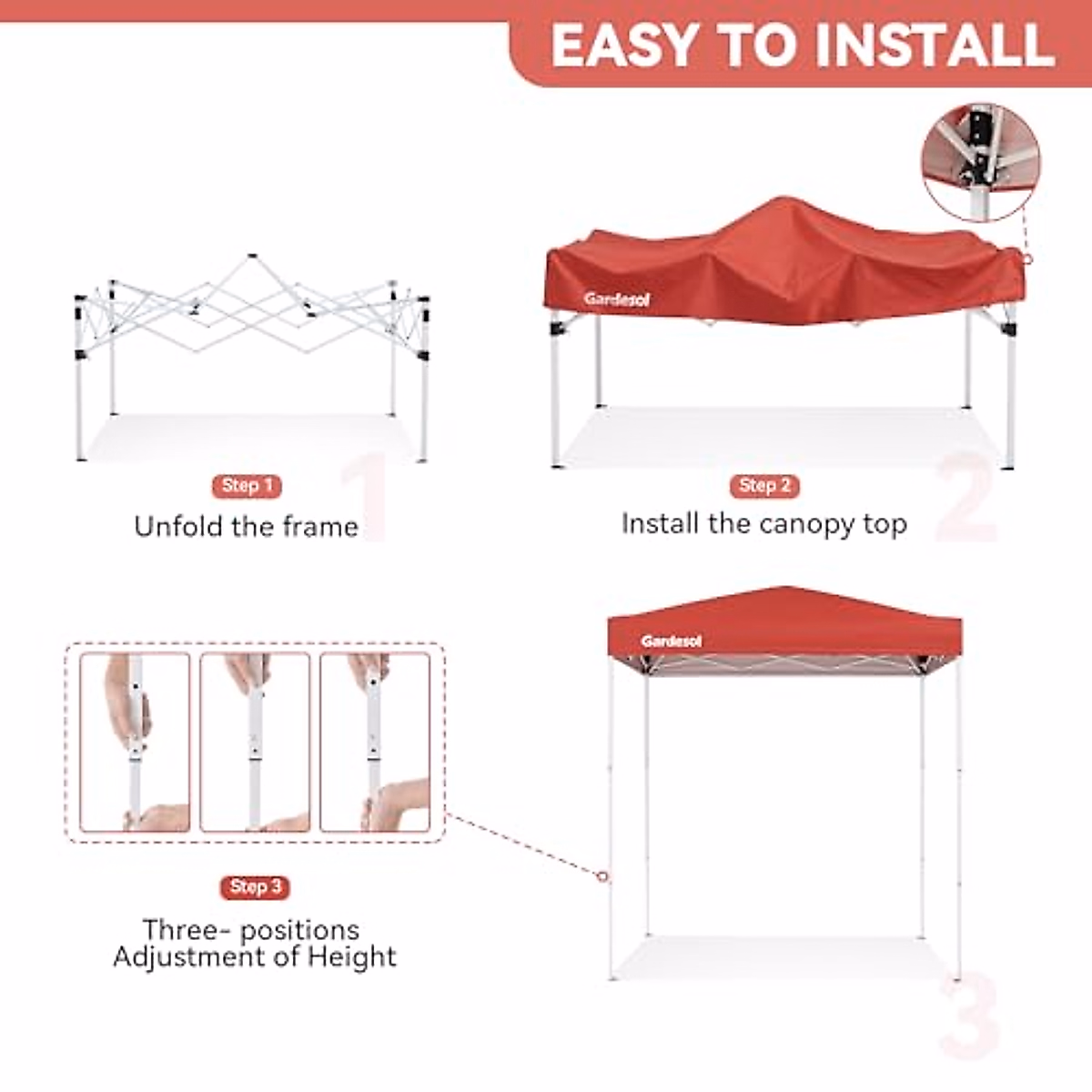 Gardesol 6'x4' E-Z Pop Up Outdoor Portable Canopy Tent with Carry Bag and White Frame, UV-Protected - Red