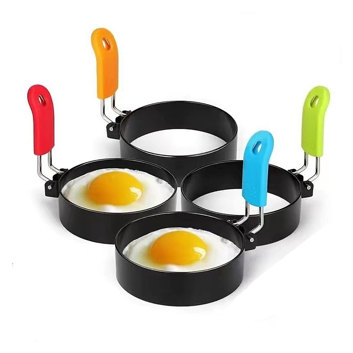 Egg Rings for Frying Eggs Round Egg Shaper Mold Non-stick Egg Cooker Ring Pancake Mold for Breakfast Sandwiches Egg Mcmuffins -4Pack