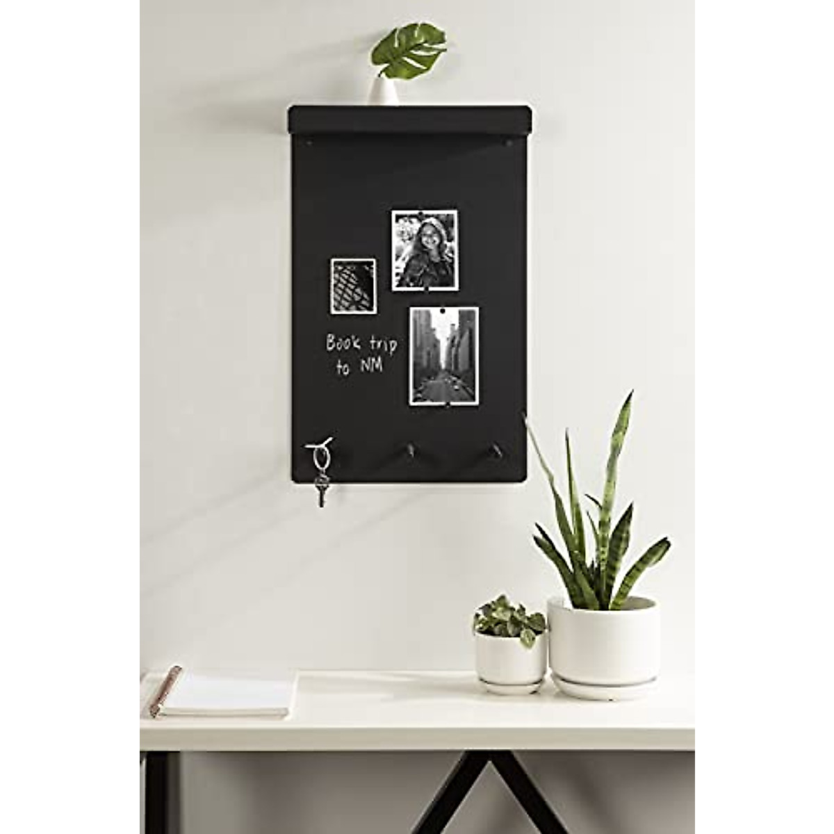 Kate and Laurel Mezzo Modern Wall Organizer Board, 15 x 24, Black, Decorative Magnetic Metal Board with Hooks