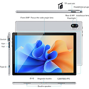 2023 Newest Tablet with Keyboard 10 Inch, Android Tablet Newest Octa-core Processor,6GB RAM + 64GB ROM Storage 2 in 1 Tablet with 2 Sim Slot+5G Dual WiFi network, Tablet 1920x1200 HD Display -Silver