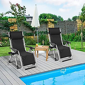 ABORON Zero Gravity Chair,Premium Outdoor Lawn Folding Lounge Chairs,Sturdy Adjustable Reclining Patio Chairs with Removable Cushion,Headrest & Tray