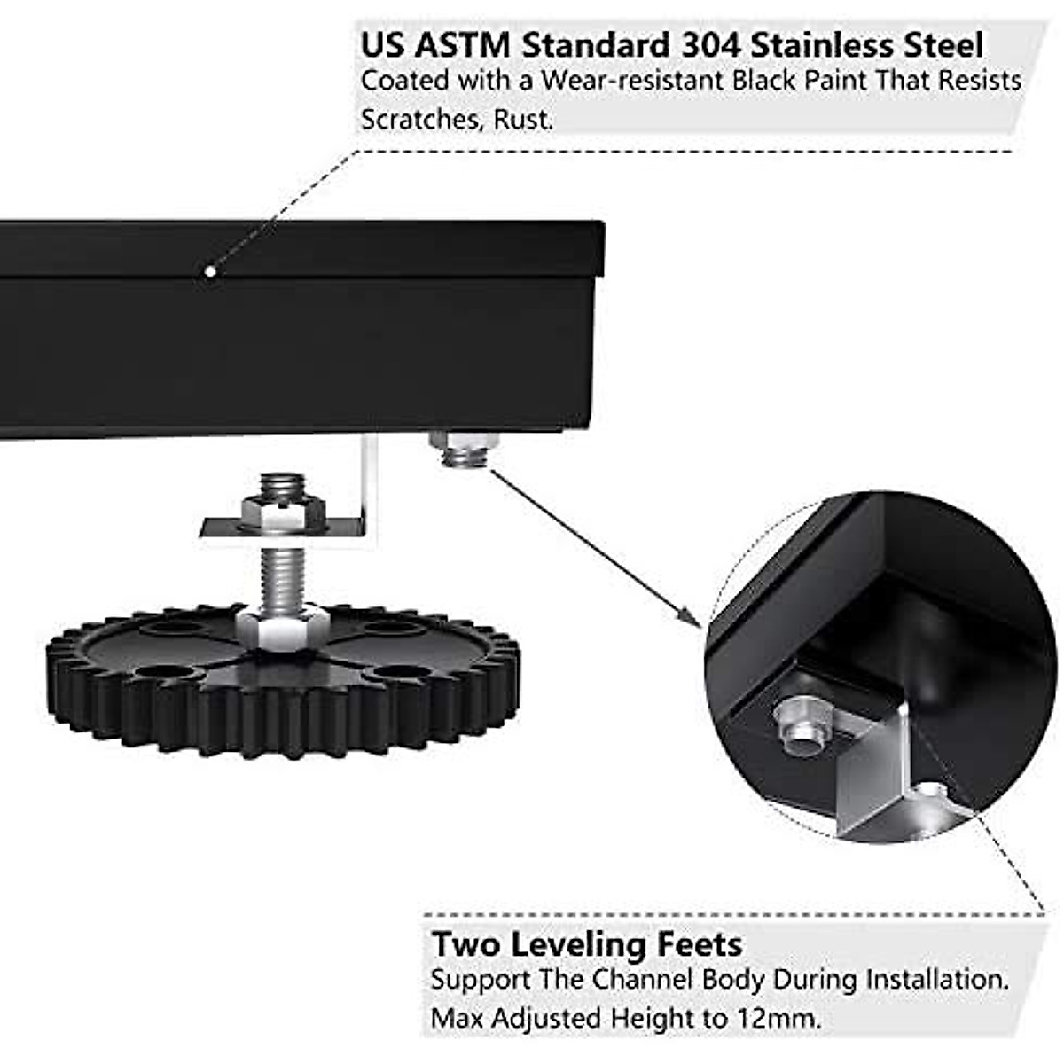 USHOWER 24-Inch Linear Shower Drain with Reversible 2-in-1 Tile Insert Cover, SUS304 Stainless Steel, Includes Hair Strainer, Matte Black