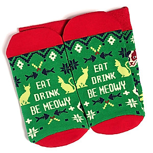 Lavley Funny Holiday Socks For Adults and Teens (Gifts For Christmas, Thanksgiving, Valentine's Day, Halloween) (US, Alpha, One Size, Regular, Regular, Xmas Cat)