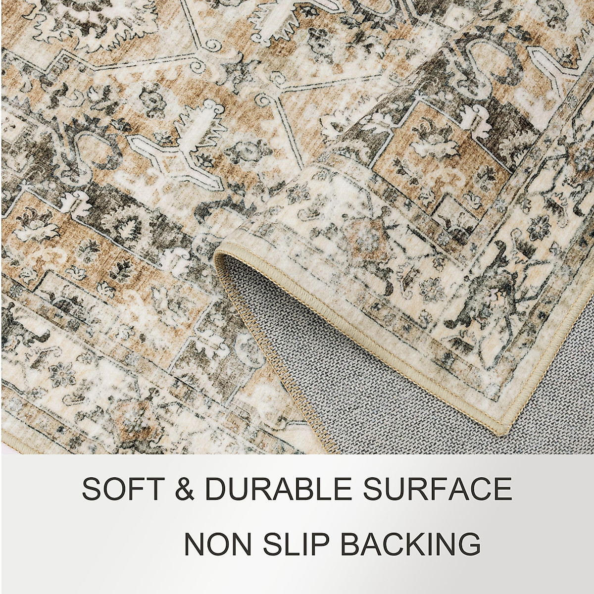 ManzunLiving Runner Rug 2x12, Farmhouse Hallway Runner Rug Non Slip,Kitchen Runner Rug,Washable Runner Rug for Entryway Indoor,Neutral Brown Vintage Bedroom Runner Rug