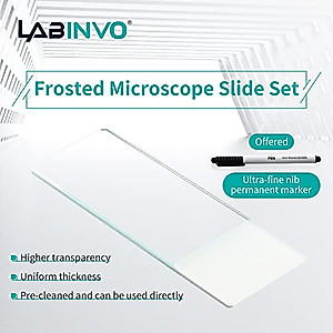 LABINVO Pre-cleaned Frosted Microscope Slide Set, 288Pcs of Dim.75.0X25.0X1.1mm Slides, 45°Corners, Super Grade, Ground Edges, with A Mark Pen, IN-MSP002