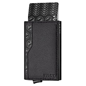 VULKIT Card Holder Wallet for Mens with ID Windows RFID Blocking Pop Up Wallet Slim Leather Wallet Holds Up to 12 Cards Men's Card Case, Black
