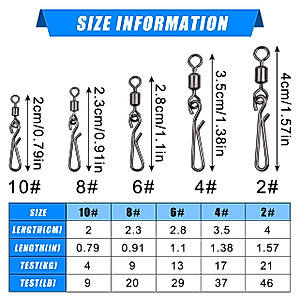 Fishing Clips Fishing Swivels Snaps Kit, 60/200pcs Quick Clips Fishing Barrel Snap Swivel Rolling Swivel with Hanging Snap Swivel Fishing Safety Snap Freshwater Saltwater Trolling Fishing Tackle