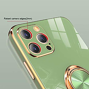 aowner Compatible with iPhone 11 Pro Max Ring Holder Case Shiny Plating Rose Gold Edge 360 Degree Rotation Kickstand for Women Girls Slim Soft Flexible TPU Protective Cover Case, 6.5 Inch