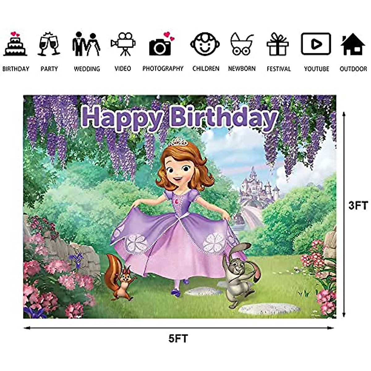 Dawei Sofia The First Backdrop | Birthday Party Background Supplies | Banner Decorations | Photography Background | Baby Shower | (5X3ft)