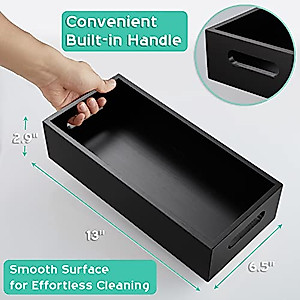 ALELION Black Bathroom Basket - Wooden Toilet Tank Paper Basket with Handle for Organizing - Back of Toilet Storage Organizer for Bathroom Tank Topper Counter - Black Bathroom Decor Box