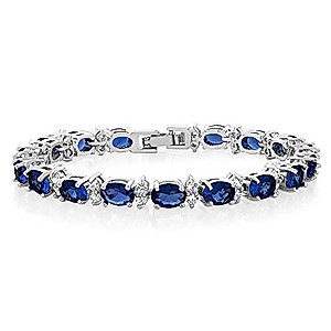 Gem Stone King 7 Inch Blue and White CZ Tennis Bracelet Set With Matching 2 Inch Oval Dangle Earrings For Women