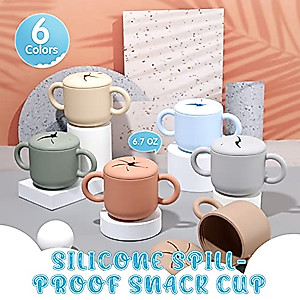 Zopeal 6 Pieces Silicone Snack Cups for Toddlers Spill Proof Food Container with Dust Proof Lid Double Handles for Infants Boys Girls, 6 Colors