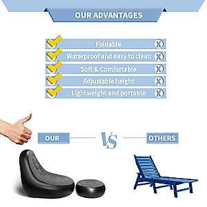 Bean Bag Chair-Inflatable Chair with Foot stool-Lounge Chair-Gaming Chair for Kids-Portable Blow Up Couch-Folding Chair-Waterproof Companion Chair for Party/Room/Camping/Outdoor Film (Black)
