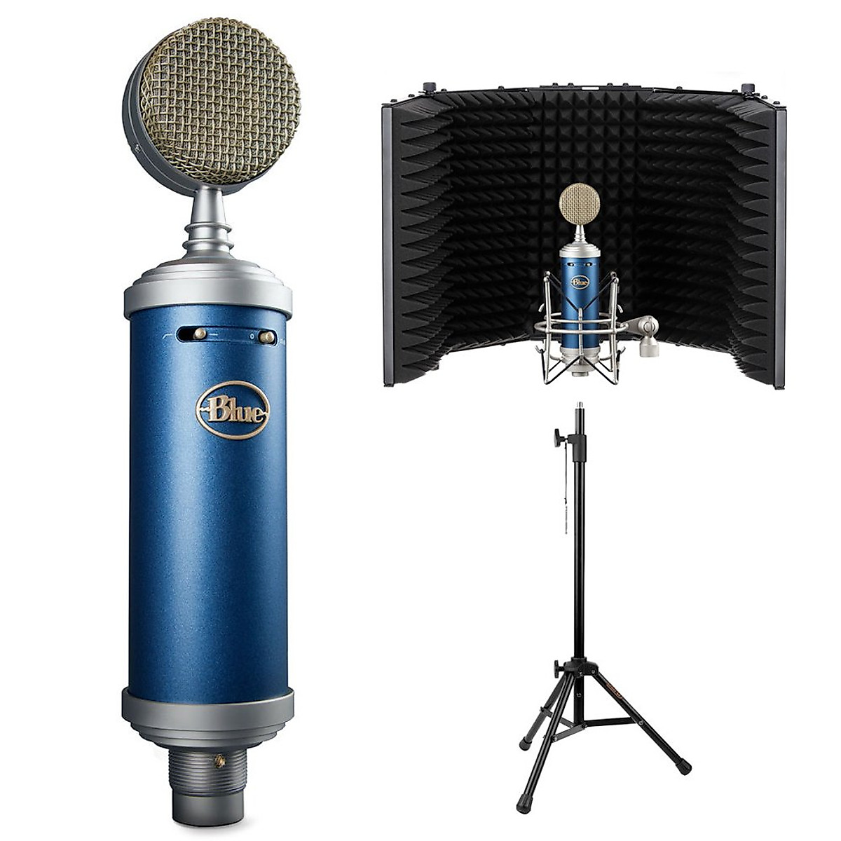 Blue Bluebird SL Large-Diaphragm Condenser Studio Microphone with Auray RF-5P-B Reflection Filter and RFMS-580 Reflection Filter Tripod Mic Stand Bundle