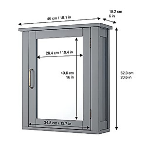 Elegant Home Fashions Mercer Mid Century Modern Wooden Removable Medicine Cabinet with Mirrored Door for Bathrooms and Vanities, Gray, 6" x 18" x 20.6"