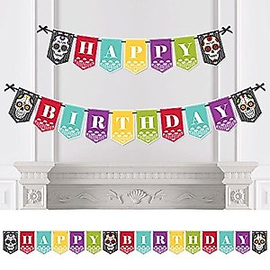 Big Dot of Happiness Day of the Dead - Birthday Party Bunting Banner - Sugar Skull Birthday Party Decorations - Happy Birthday