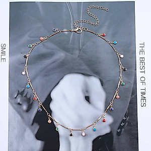 Yheakne Boho Rainbow Crystal Necklace Choker Multiple Cz Crystal Dangle Necklace Colorful Gem Choker Necklace Beach Rainbow Bead Necklace Chain Jewelry for Women and Girls