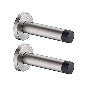JQK Door Stopper, 304 Stainless Steel Thicken 1mm Sound Dampening Door Stop Bumper Wall Protetor 2 Pack, Brushed, DSB5-BN-P2