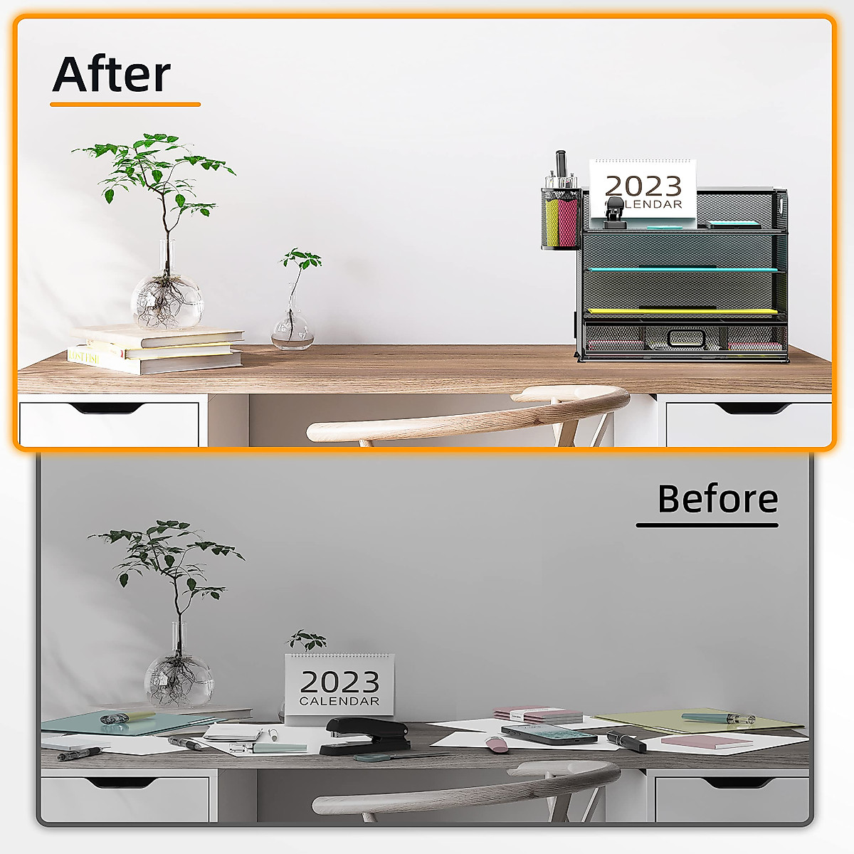 Daltack Paper Tray Mesh Desk Organizer with Vertical File Holder Office Organization with Drawer File Holder Desk File Organizer