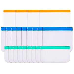 Lilymeche Concept | 22 Pack Reusable Storage Bags, BPA FREE(4 Gallon Ziplock Bags+ 9 Reusable Snack Bags + 9 Sandwich Bags) Food grade PEVA, Leakproof Bags for Meat, Fruit, Vegetable)