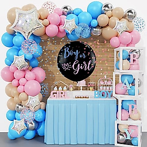 Amandir 164PCS Baby Boxes Gender Reveal Balloon Decorations, Pink and Blue Balloon Garland Kit 4pcs Baby Boxes with Letters (A-Z+Baby) for Baby Shower Birthday Boy or Girl Gender Reveal Party Supplies