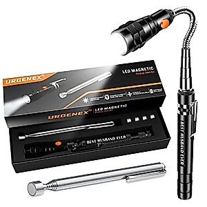 Magnetic Pickup Tools Gifts for Men - Engraved "BEST HUSBAND EVER" Telescoping Magnet Flashlight Pick Up Gadget Tool LED Light for Men, DIY Handyman, Father/Dad, Husband, Boyfriend, Him, Women URGENEX
