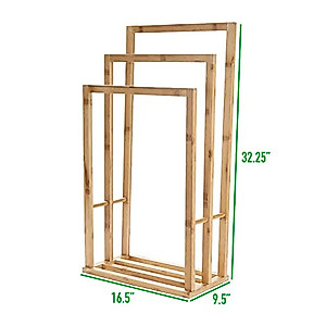 Mind Reader 3-Tier Bamboo, Bathroom Towel Bar, Pool Drying Rack, Quilt Stand, Multi-Level, Brown