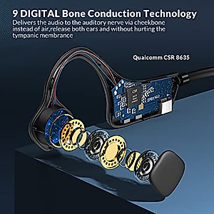 Bone Conduction Headphones Bluetooth 5.0,Wireless Open Ear Headphones with Built-in Mic,Waterproof Earphones,Sweatproof Sports Headset for Running,Cycling,Hiking,Gym,Climbing & Driving(Black)
