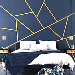 SHYJSHYJ Metalic Gold Large Vinyl Modern Line Wall Decals, Peel and Stick Removable Geometric Wall Stickers Bedroom Living Room Office Minimalist Accent Wall Art Decor
