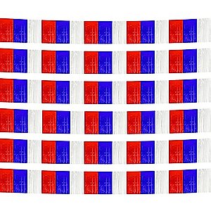 6 Pack 10 Feet White Blue Red Foil Fringe Garland Metallic Tinsel Streamers Banner Wall Hanging Fringe Backdrop Banner for Parade Floats Wedding Mardi Gras Birthday Independence Day Party Decoration