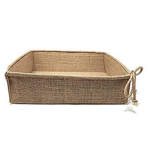Decorative Basket Rectangular Burlap Fabric Storage Bin Collapsible Organizer for Home, Decor and Gifts (Large 14 x 9.75 x 4 inches)