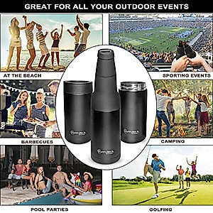 Beer Lovers Gifts Ideas Men and Women | 3-In-1 Bottle Cooler for Beer and Can with Opener | Double Walled Thermo Can Insulator to Keep Beverages Cold at BBQs or to Watch Sports 14oz