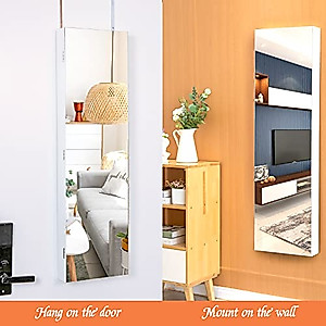 KEDLAN Mirror Jewelry Organizer, Wall/Door Mounted Jewelry Armoire with Full-Length Mirror,Hanging Jewelry Cabinet with LED Interior Lights, White