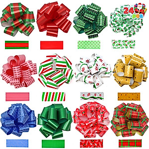 JOYIN 24 Pieces Wrap Ribbon Pull Bows (5" Wide); Easy and Fast Gift Wrapping Accessory, Bows, Baskets, Wine Bottles Decoration, Gift Wrapping and Decoration Present.
