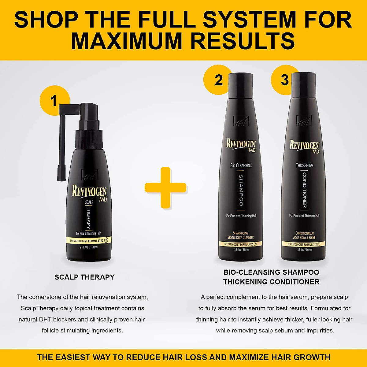 Revivogen MD Bio-Cleansing Shampoo for Thinning Hair, DHT Blocker Shampoo, Hair Loss Shampoo, Shampoo Thinning Hair, Soothes Scalp, Routine Shampoo for Women/Men Hair Loss, Hair Shampoo, 12oz