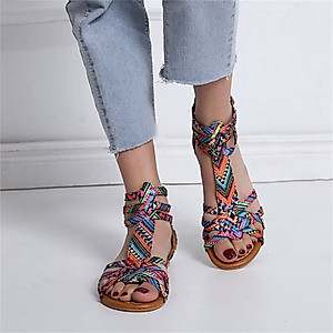 Nyybw Strappy Sandals for Women Flats, Women's Shoe Gladiator Strappy Multi Color Sandals Summer Vacation Shoes