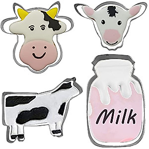 Cow Shaped Cookie Cutters Set of 4 pcs, Stainless Steel Milk Cow Fondant Cutter Molds Baking DIY