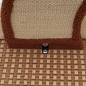 Cat Bed Small Dog Bed with Hanging Ball & Rattan Mat, 23.6'' Faux Fur Plush Indoor Soft Cat Bed Anti Anxiety Calming Pet Bed Removable Square Cushion Washable