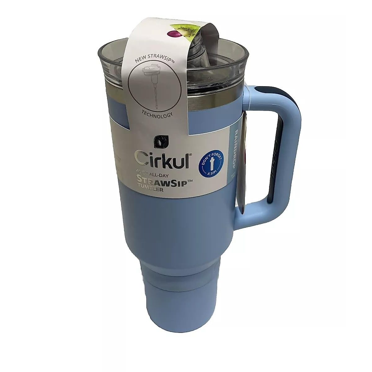 Cirkul 40oz All-Day StrawSip Double-Wall Insulated Stainless Steel Tumbler with Handle, Flavor cartriage not included (Raindrop (Light Blue))