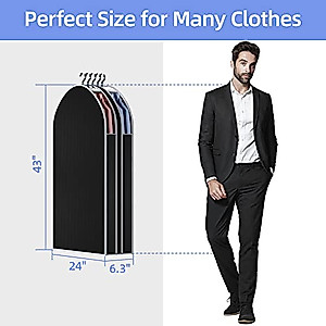 TOSHISON Hanging Garment Bags, 5 Pcs Suit Bag with 6.3" Gusset, Garment Bags for Storage, Garment Bags for Hanging Clothes, Suit Bags for Closet Storage, Suit Cover for Clothes