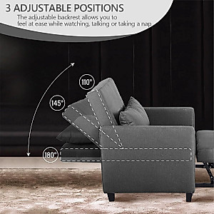 Mlxgoie Convertible Sofa Bed Chair, 3-in-1 Multi-Functional Sleeper Single Futon Chair Bed with Modern Linen Fabric & Tufted Pillow for Compact Living Room, Apartment, Dorm - Grey