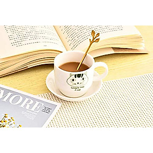 Gold Leaf Coffee Spoon Soup Spoons Sugar Spoons, Ice-Cream Tea Stirring Spoons 4.8 Inches Retro Dessert Demitasse Espresso Spoons Cutlery Kitchen Tableware-Set of 12