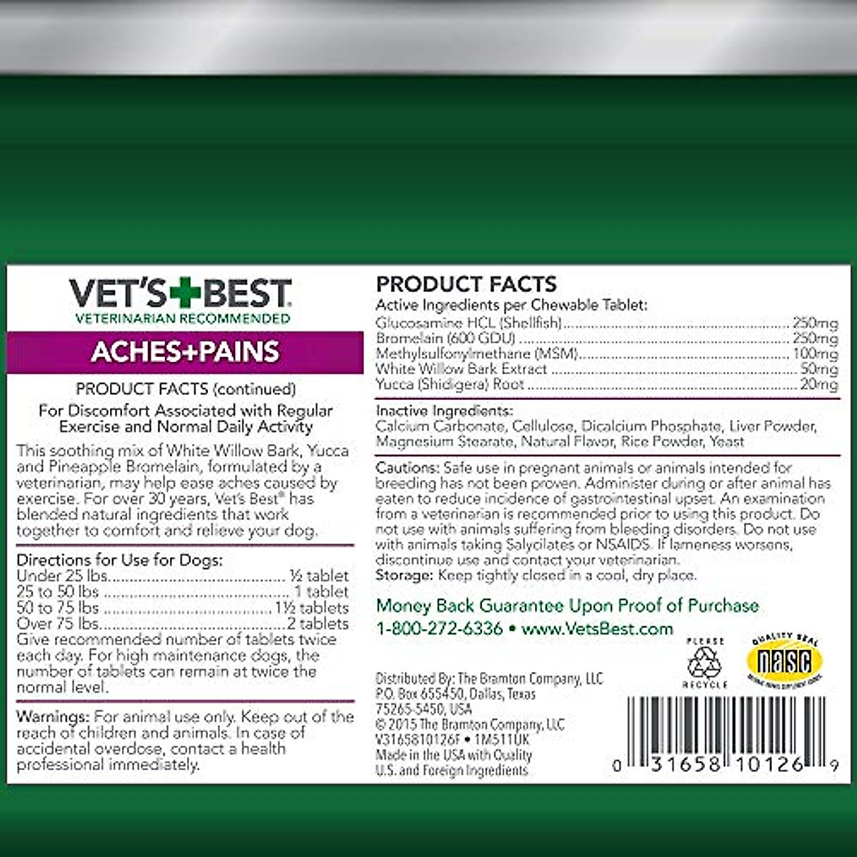 Vet’s Best Aches + Pains Dog Supplement - Vet Formulated for Dog Occasional Discomfort and Hip and Joint Support - 50 Chewable Tablets