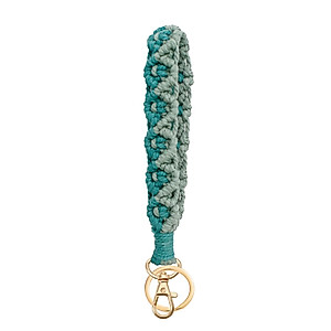 LOLAHA Macrame Keychain Wristlet Key Chain Boho Keychains for Women Cute Keychain Keyring Wrist Lanyard For Keys Car Keys Wrist Keychain Wristlet Strap Teal Keychain Accessories