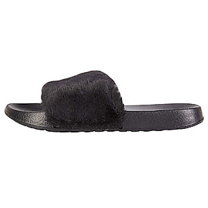 FUNKYMONKEY Women's Slides Faux Fur Cute Fuzzy Slippers Comfort Flat Sandals (9-10 M US, Black)