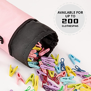 AFUOWER Clothespin Bag Holder Hanging Clothespin Bag with Hooks Large capacity Clothespin Storage Organizer for Clothesline Outdoor (Pink)