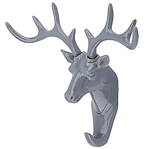 Aqur2020 Wall Hook, Deer Head Hook Coat Hat Key Hanger Rack Holder Wall Mount for Home Room Decor(Grey)