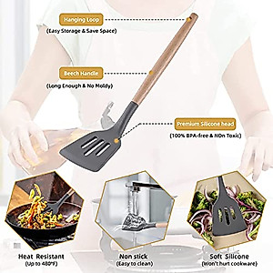 Kitchenware Set wood and silicone 12-piece non-stick frying cooking baking utensils (BPA Free) (Red)